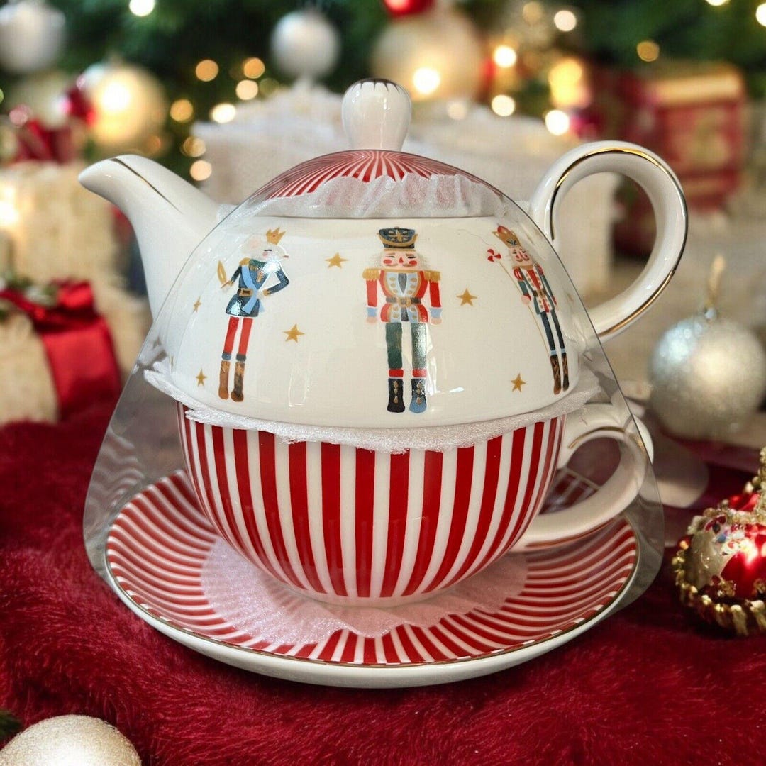 Grace's Teaware Nutcracker Ballet Teapot W Saucer 6 Porcelain Christmas ...