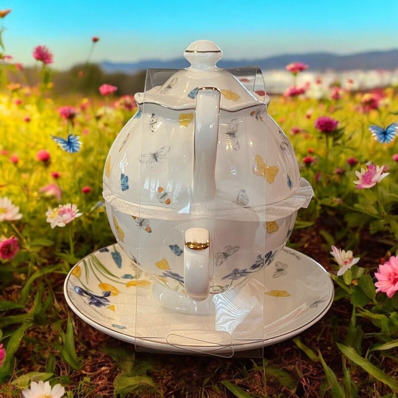 GRACE TEAWARE Floral Butterfly Spring Porcelain 4 Piece Tea for One ...