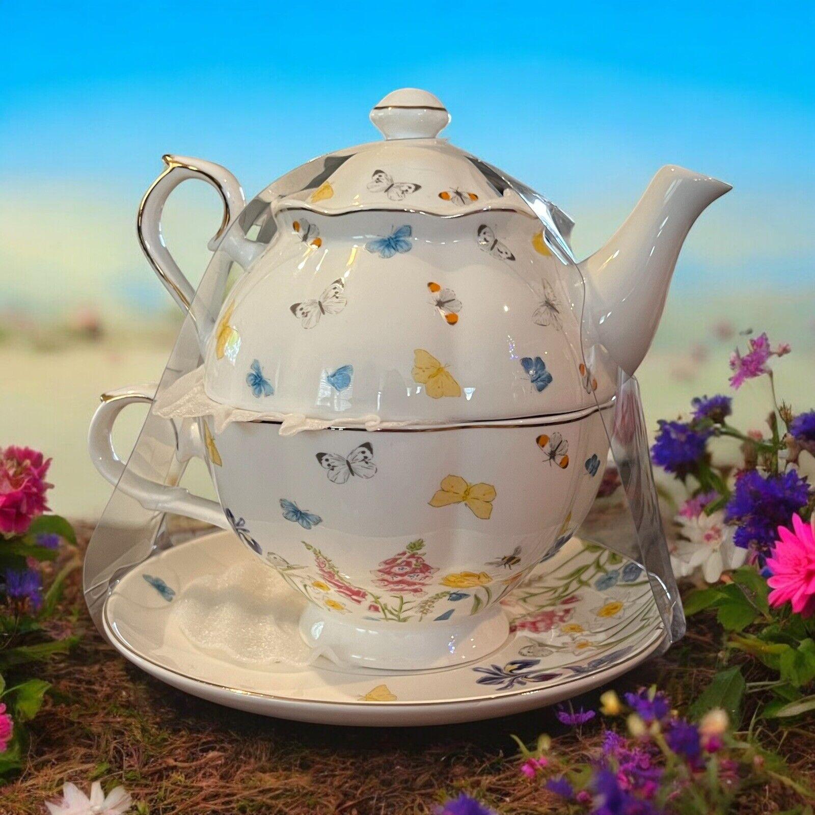 GRACE TEAWARE Floral Butterfly Spring Porcelain 4 Piece Tea for One ...
