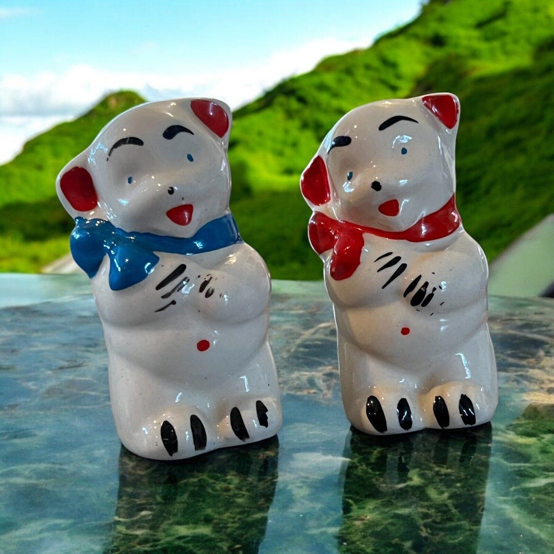 Vtg Shawnee Bears Red Blue Bows Salt & Pepper Shaker Set Ceramic 3 - Etsy
