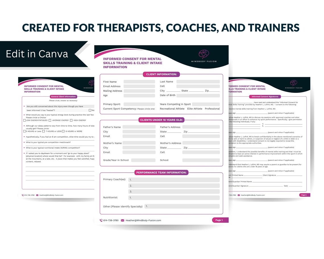 Client Intake Forms for Therapy Client Coaching Intake Form - Etsy