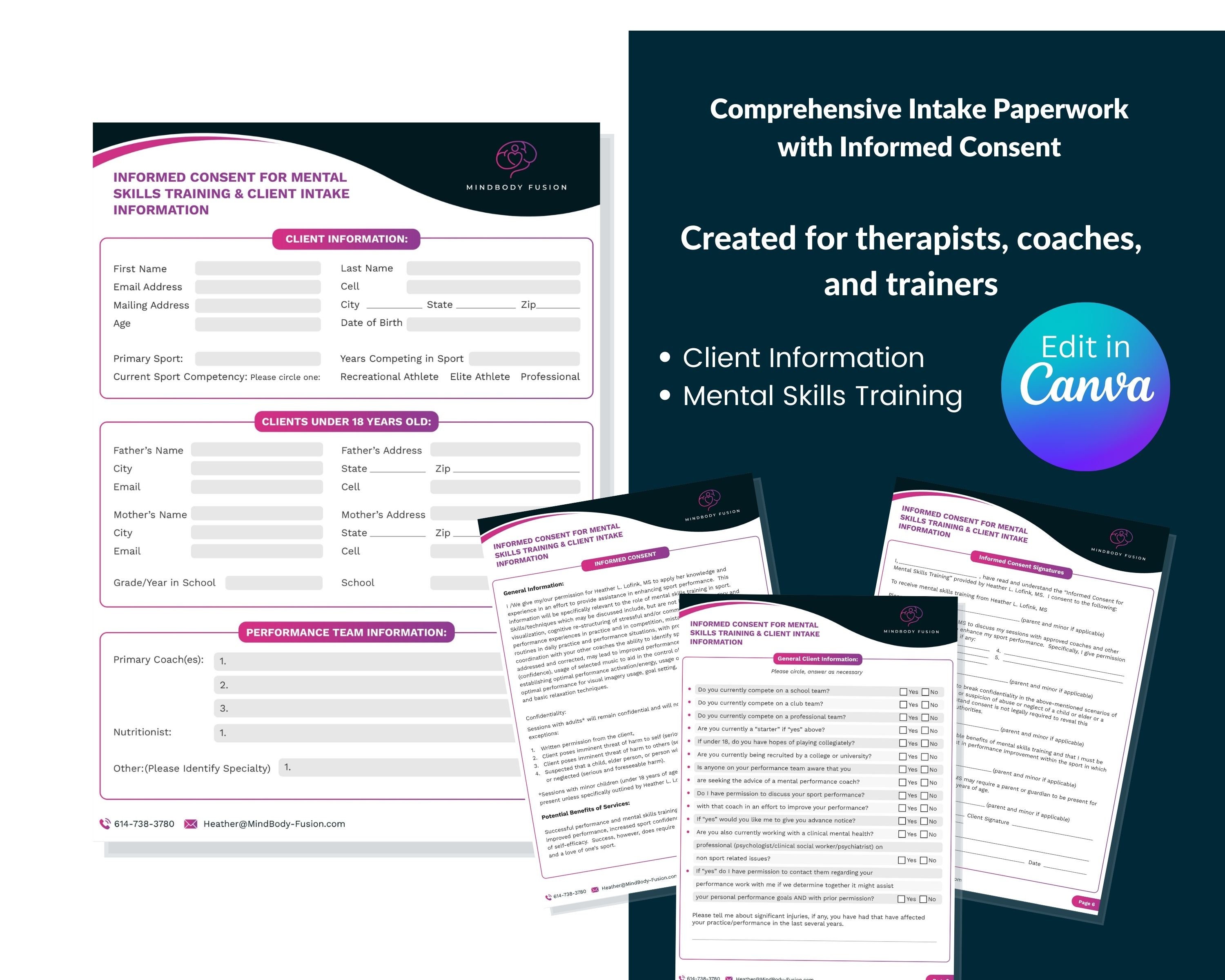 Client Intake Forms for Therapy, Client Coaching Intake Form ...