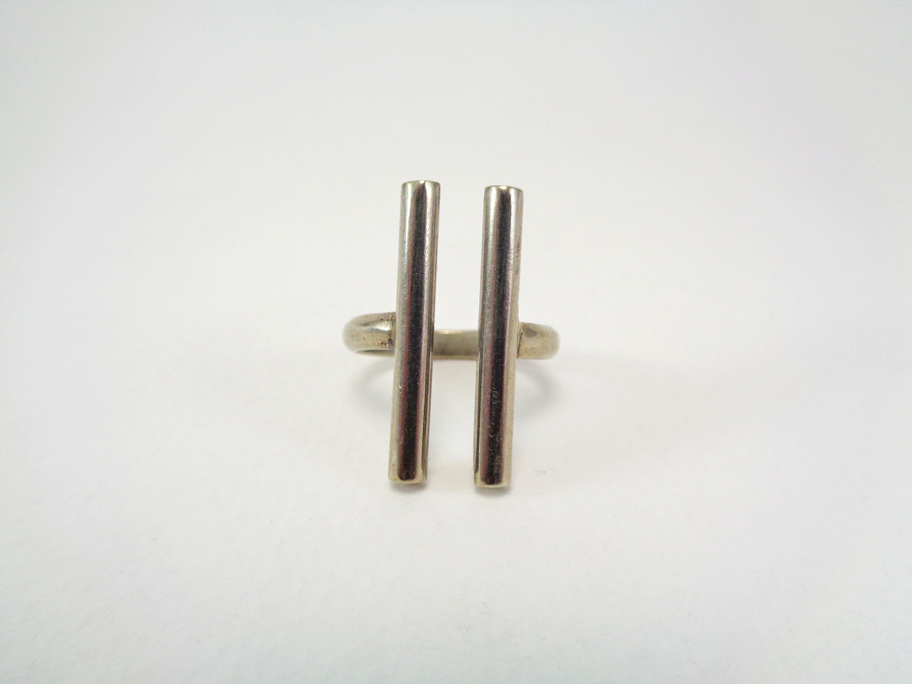 Sterling Silver Double Bar Ring, Adjustable Geometric Ring, Open Two ...