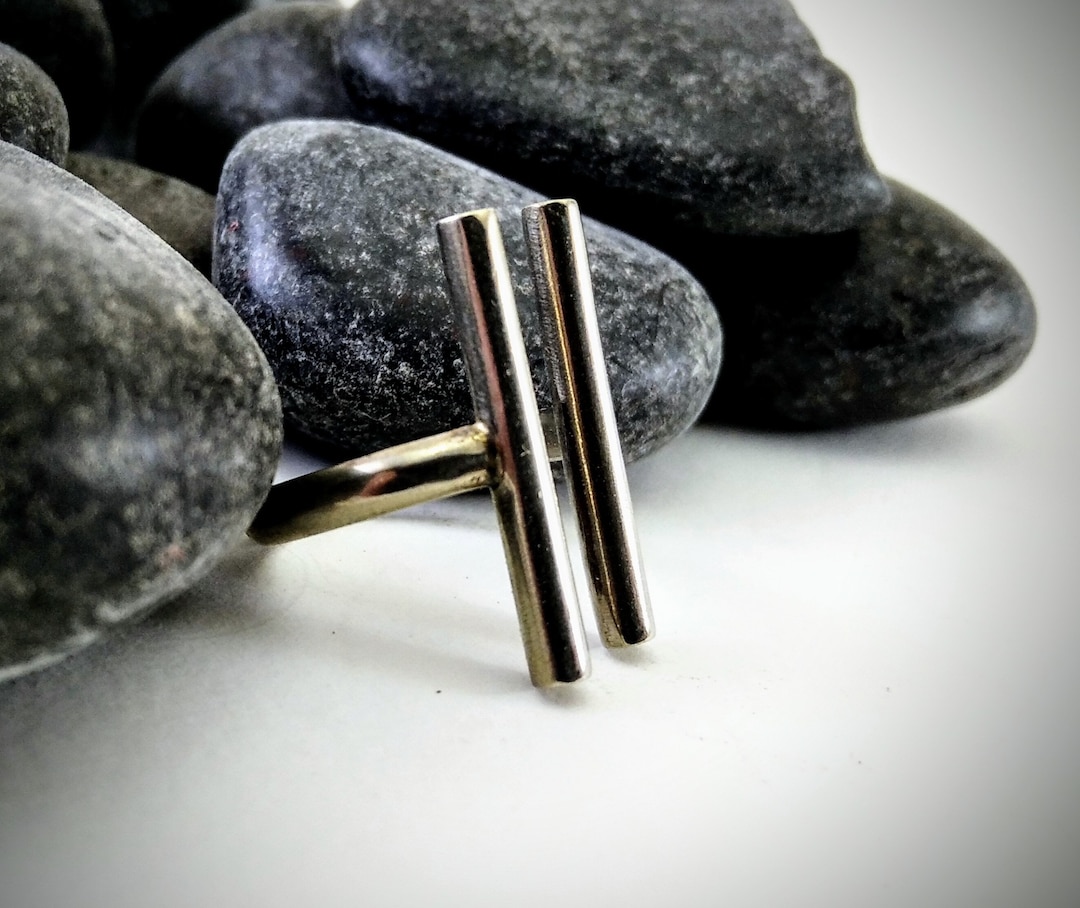 Sterling Silver Double Bar Ring, Adjustable Geometric Ring, Open Two ...