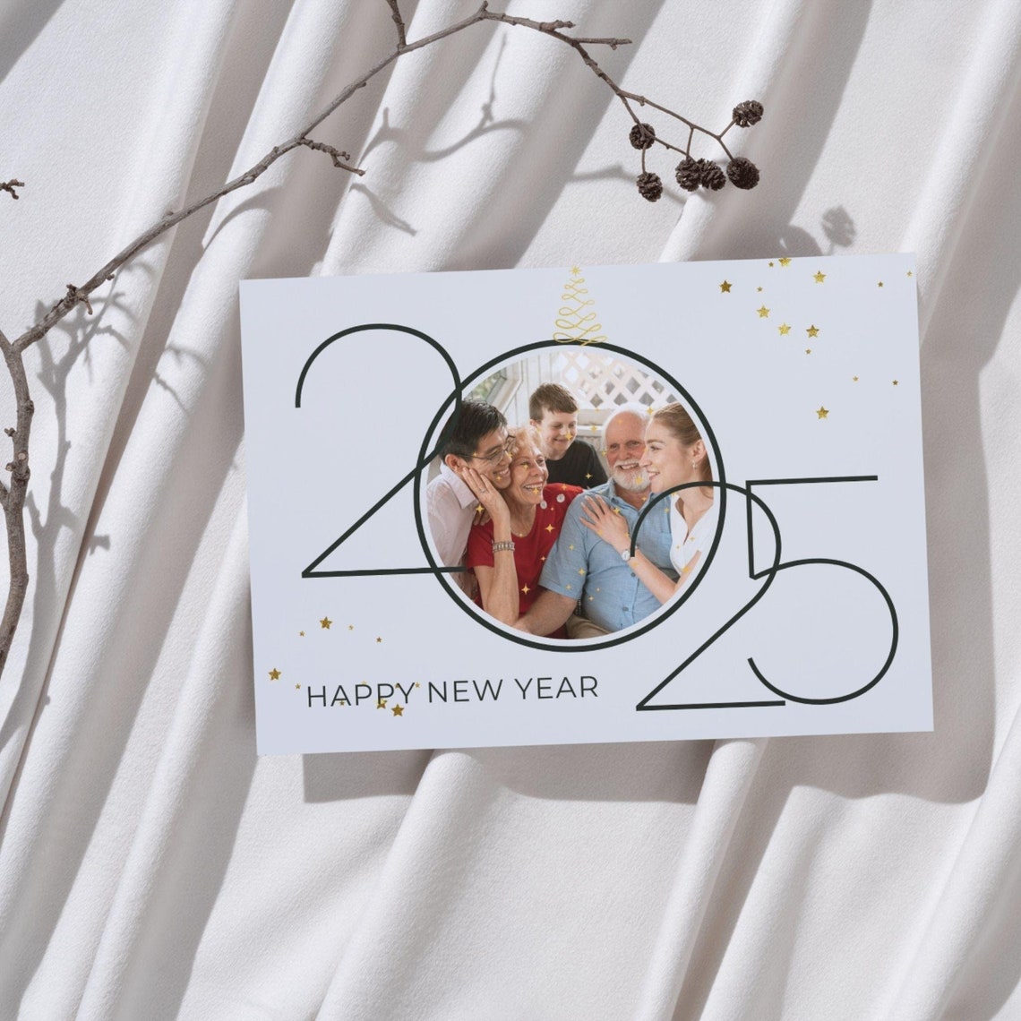 Modern New Year Photo Card Template, Family Holiday Card (digital ...