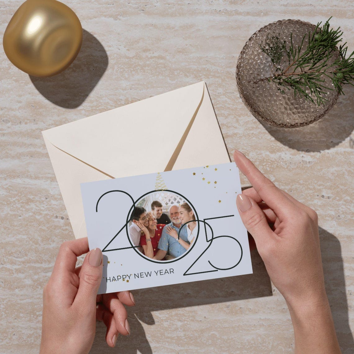 Modern New Year Photo Card Template, Family Holiday Card (digital ...
