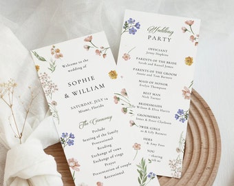 Wildflower Program Template, Wildflower Wedding Program, Wedding Day ...