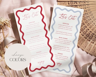 Wavy Menu and Place Card Template, Hand Drawn, Wedding/bridal Shower ...