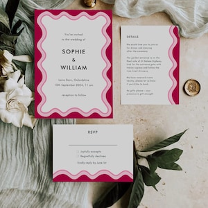 Waves Wedding Invitation Template, Instant Download Editable Invite, Wavy Border Invitation ...