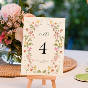 Wildflower Wedding Table Numbers Template, Printable Table Numbers ...