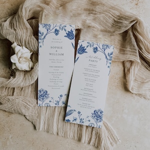 Wedding Program Template, Blue Floral Wedding Template, Printable ...