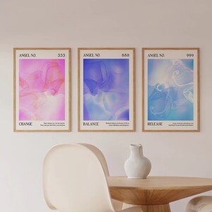 Angel Numbers Print Set, Aura Poster Printable Set, Gradient Wall Art ...