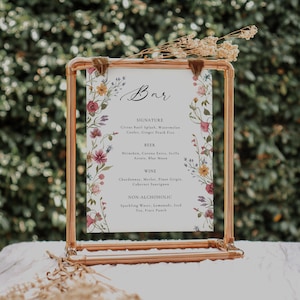 Floral Bar Sign, Printable Drinks Sign, Editable Bar Menu, Signature ...