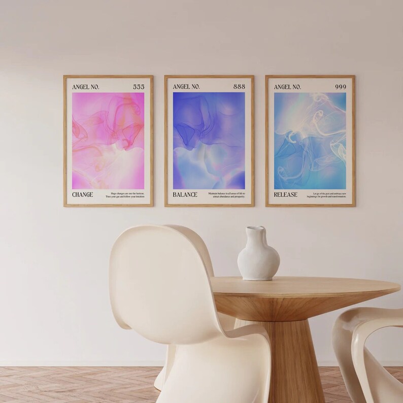 Angel Numbers Print Set, Aura Poster Printable Set, Gradient Wall Art ...