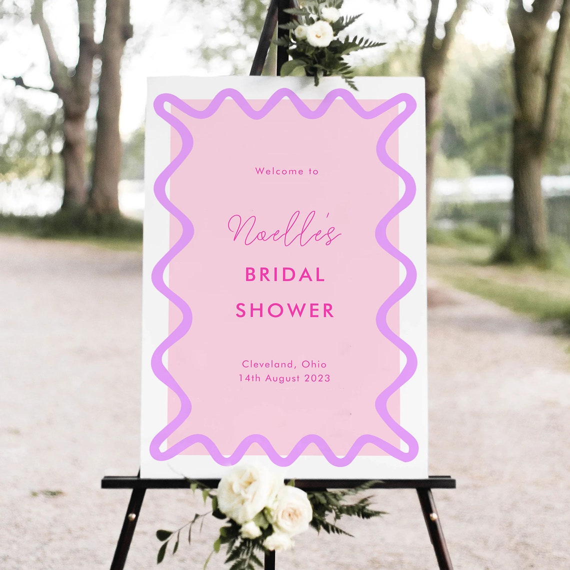 Wave Bridal Shower Welcome Sign, Curve Modern Bridal Shower Sign, PINK ...