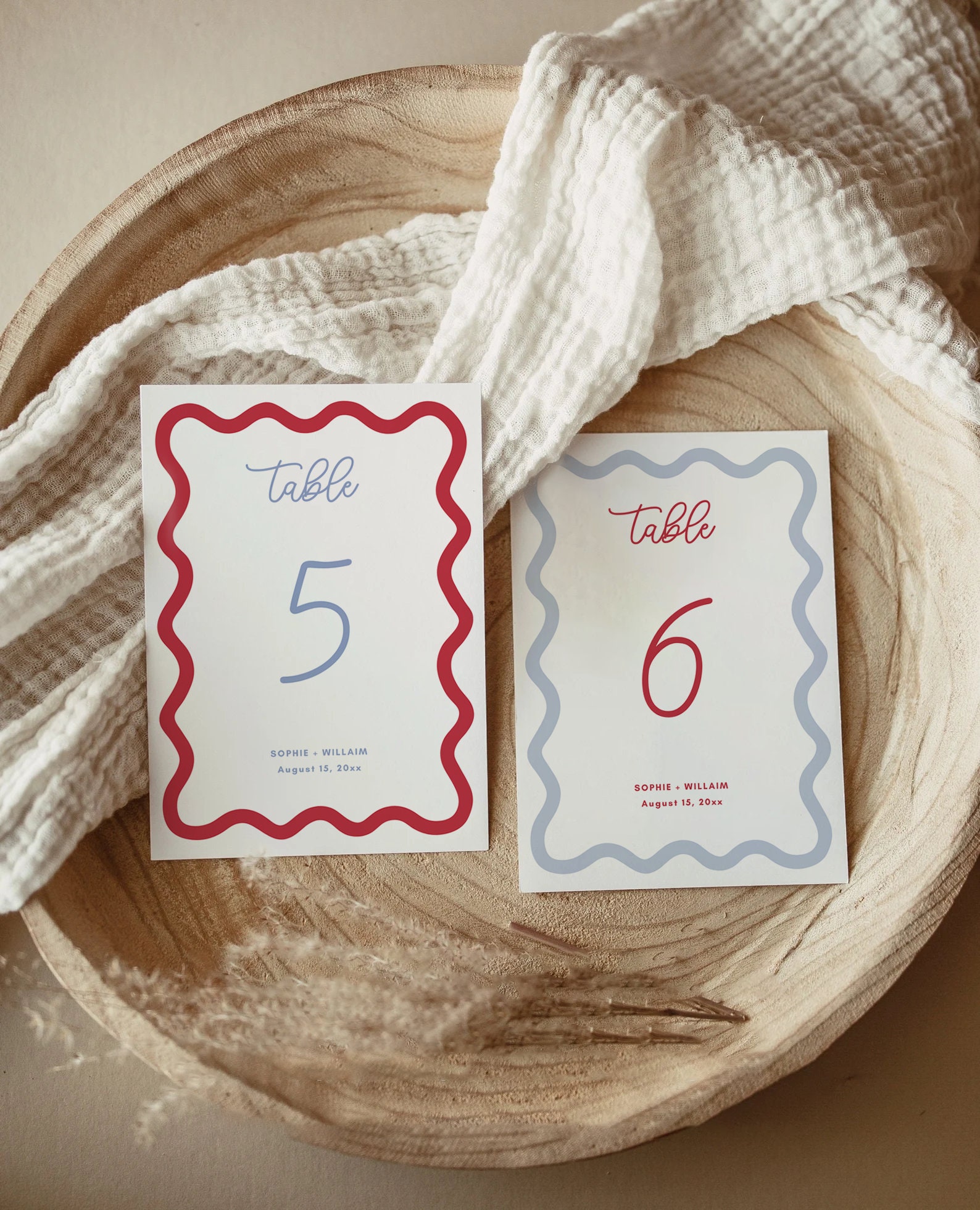 EDITABLE COLOR Wave Wedding Table Numbers Template | Printable Table ...