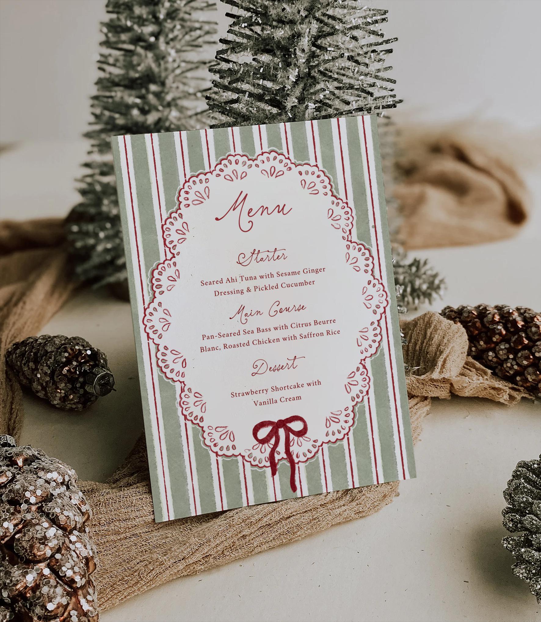 Editable Christmas Menu Template Red and Green | Holiday Dinner Menu ...