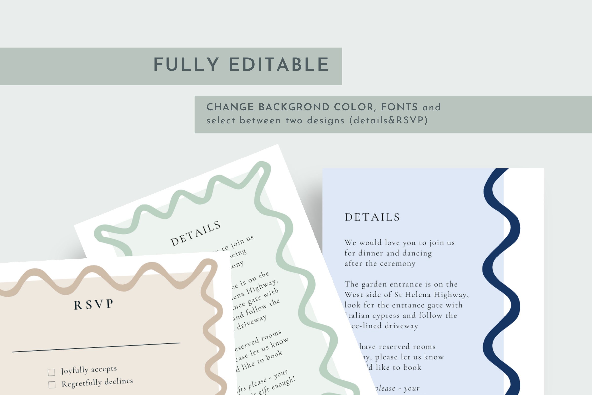 Wave Wedding Invitation Template Set, Minimalist Wedding Invitation ...