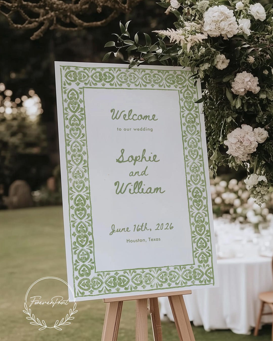 Green Border Welcome Sign Template, Ornate Frame, Wedding Welcome ...