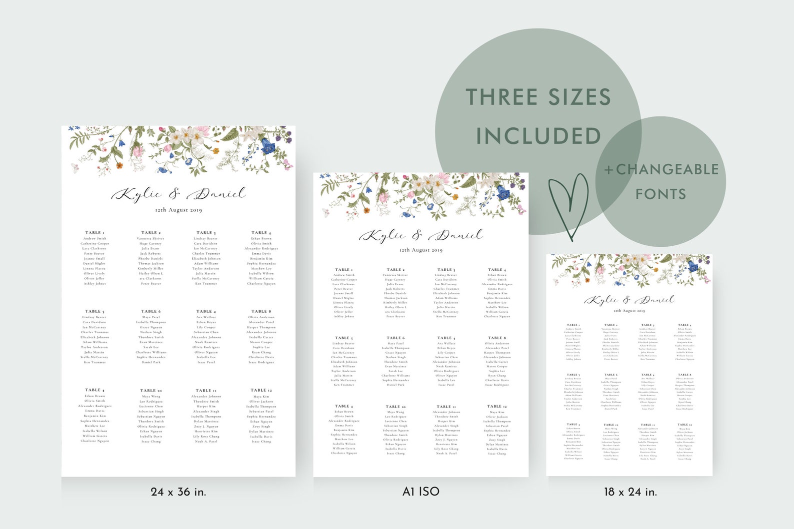 Wildflower Wedding Seating Chart, Printable Wedding Table Plan, Wedding ...
