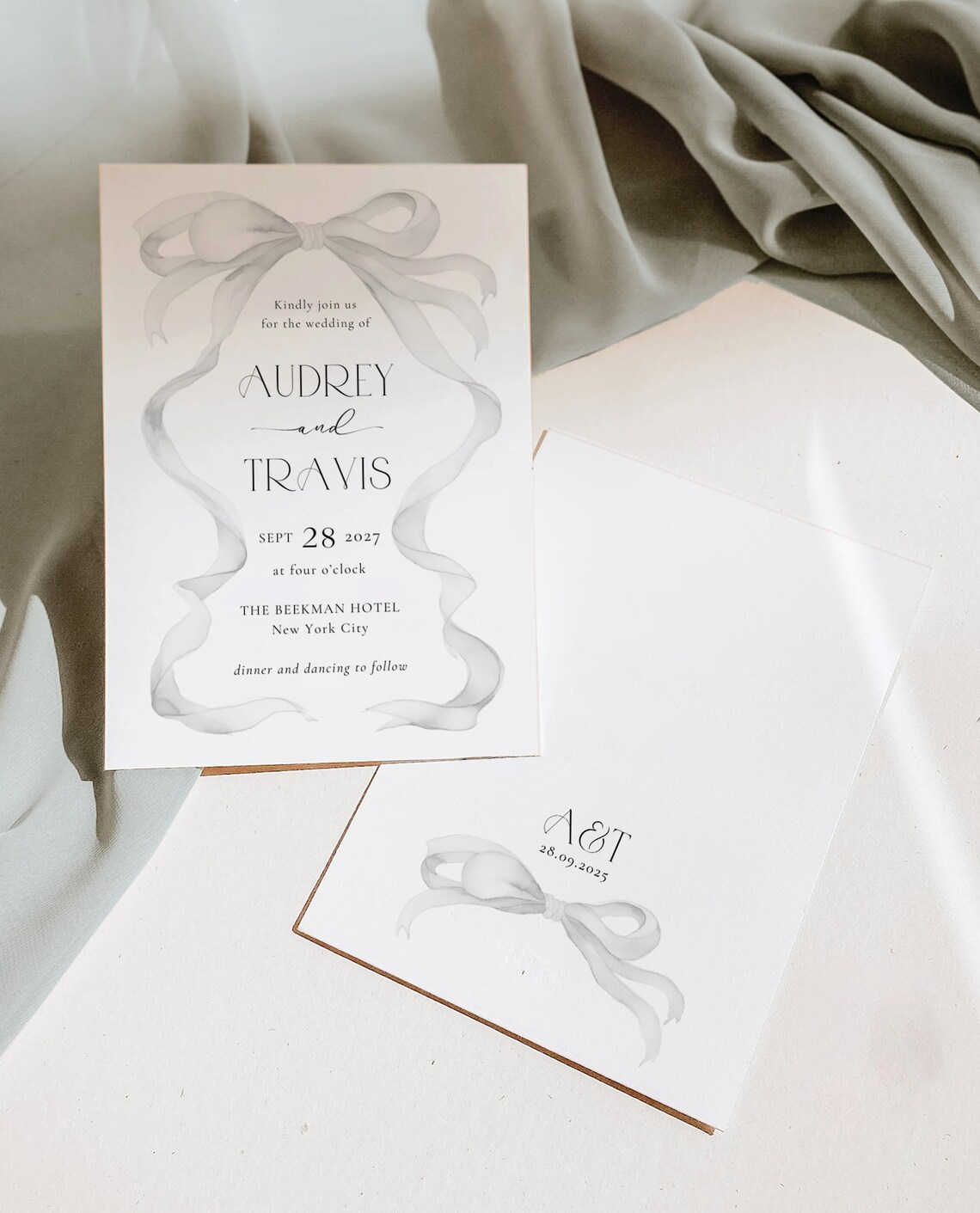 Bow Wedding Invitation, Hand Drawn Invitation, Editable Template ...