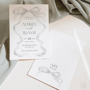 Bow Wedding Invitation, Hand Drawn Invitation, Editable Template ...