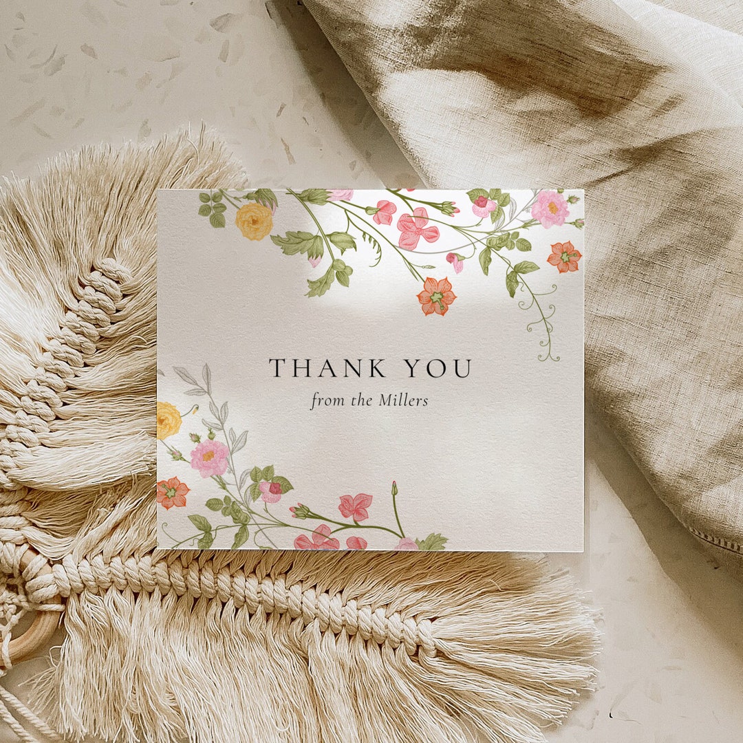 Wildflower Thank You Card Template, Editable Thank You Card, Printable ...
