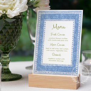 Blue Watercolor Floral Border Menu Template, Rustic Boho Wedding or ...