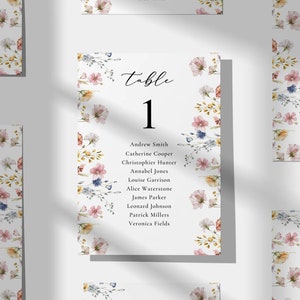 Wildflower Wedding Table and Seating Template, Printable Table Numbers ...