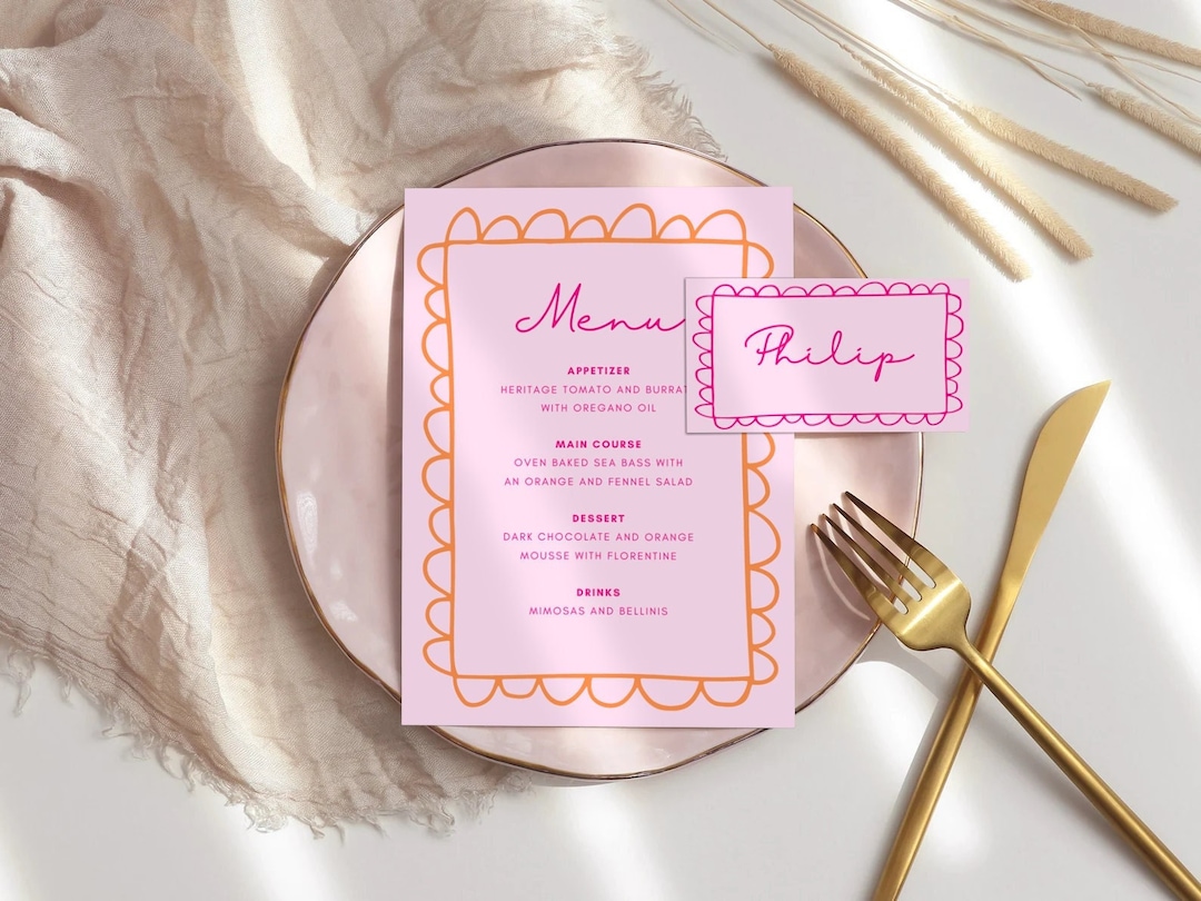 Pink Wavy Menu Template, Birthday Menu, Valentines Menu, Hand Drawn ...