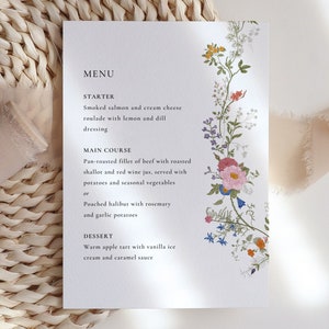 Wildflower Menu Template, Garden Party Bridal Shower Menu, Boho Flowers ...