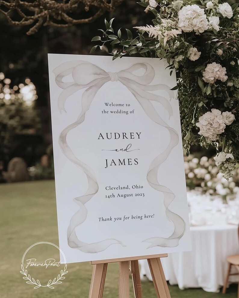 Beige Bow Welcome Sign, Welcome Sign Template, Ribbon Welcome Sign ...