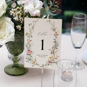 Wildflower Wedding Table Numbers Template, Printable Table Numbers ...