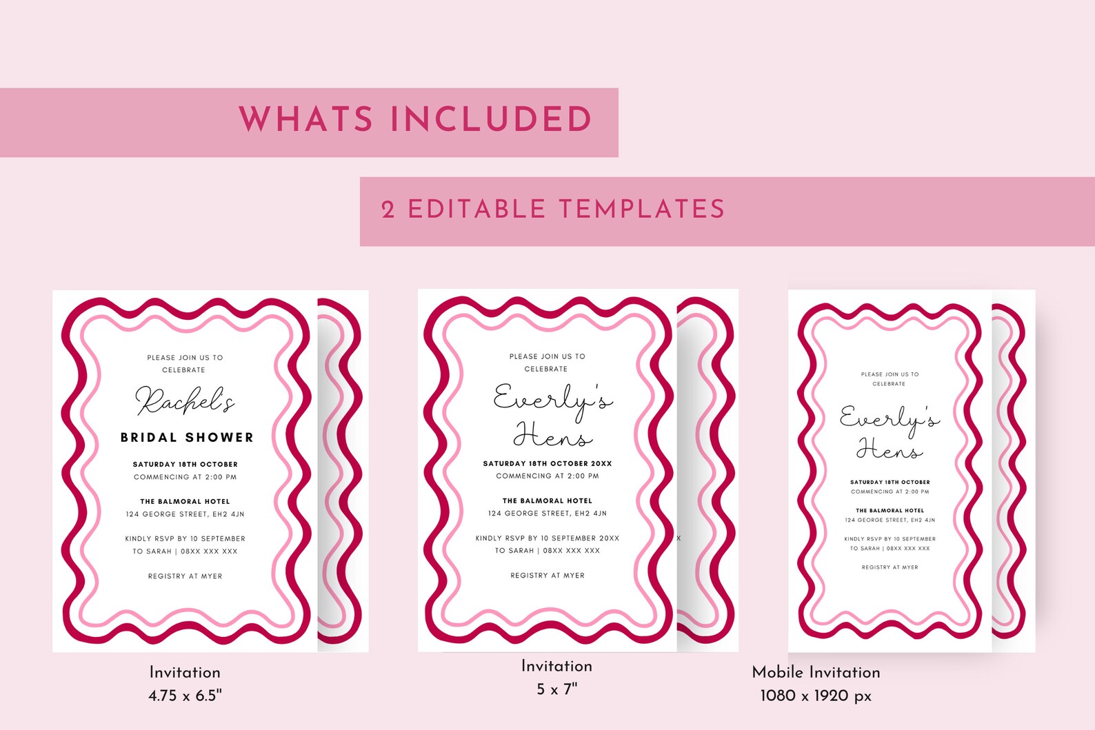 Pink Wavey Hens Party Invite, Pink Hen Weekend Shower, Printable ...