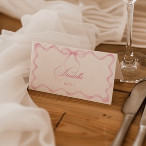 Pink Bow Place Cards, Bow Name Cards, Ribbon Border, Curvy, Printable ...