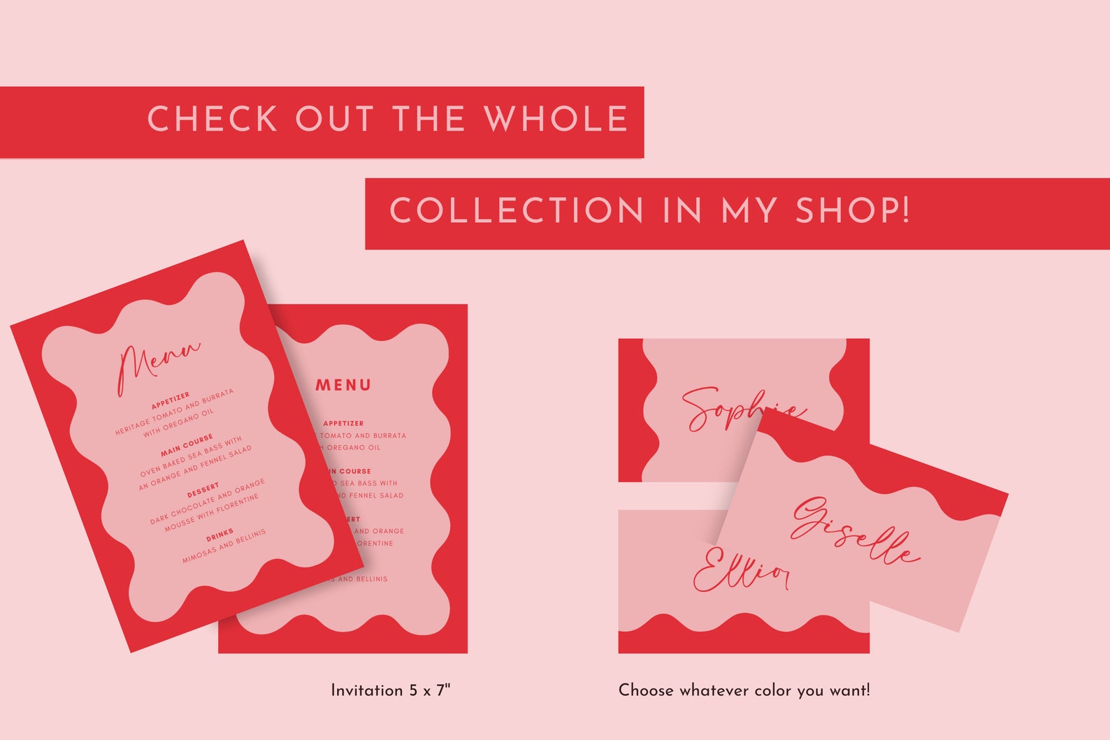 Wave Bridal Shower Invitation, Curve Modern Bridal Shower Invite, PINK Bridal Shower, Editable ...