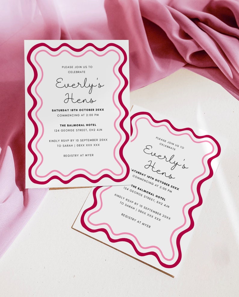 Pink Wavey Hens Party Invite Pink Hen Weekend Shower - Etsy UK