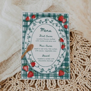 Strawberries Menu Template, Checkered Menu, Printable Dinner Menu ...