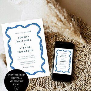 Wavy Wedding Invitation Template, Instant Download Editable Invite ...