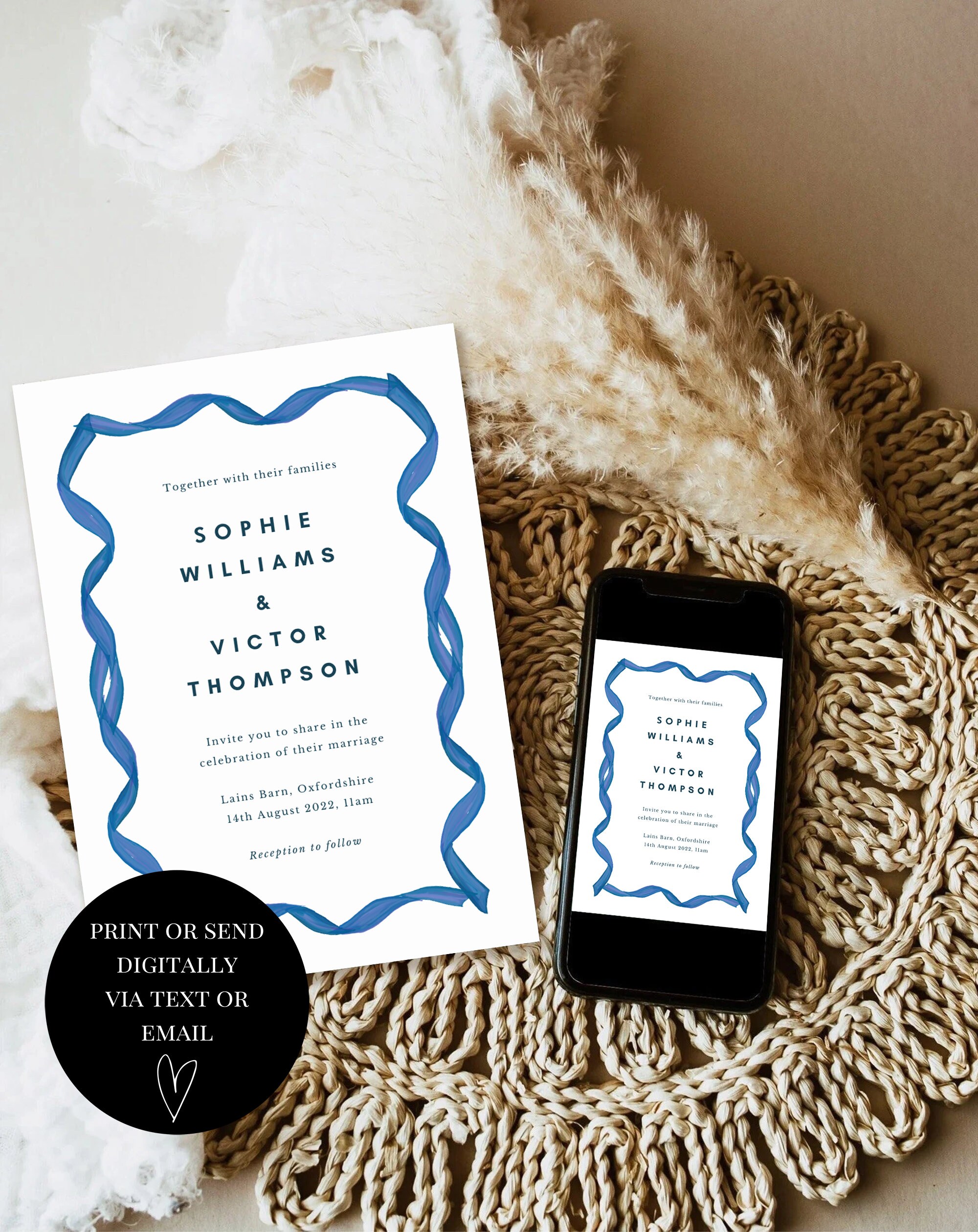 Wavy Wedding Invitation Template Instant Download Editable - Etsy