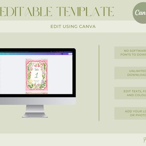 Pink Floral Table Number Template, Hand Drawn, Printable Table Number ...