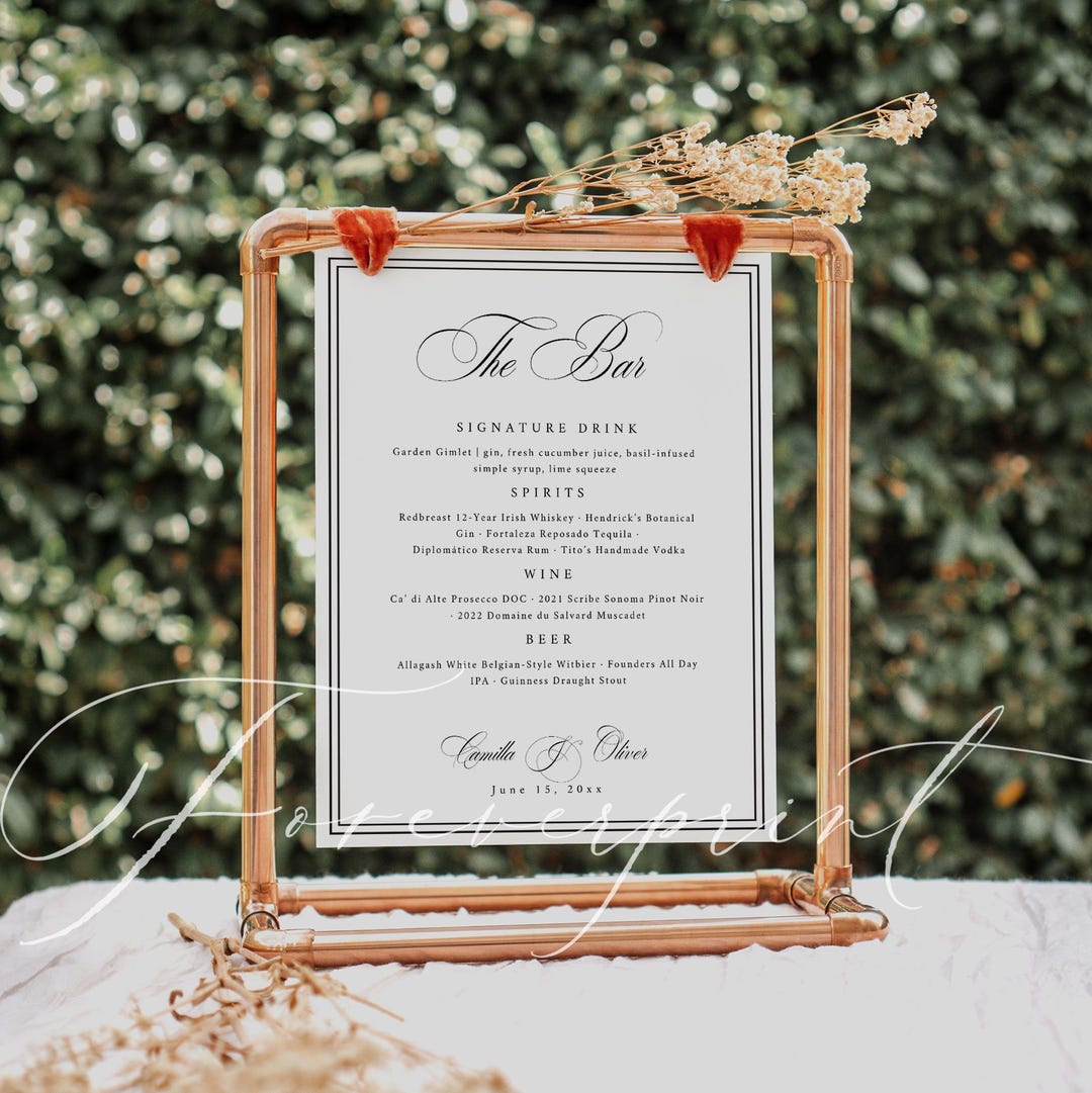 Elegant Minimalist Bar Sign Template, Modern Wedding/bridal Shower Bar ...