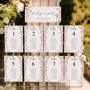 Pink Wildflowers Seating Chart Cards, Wedding Seating Cards, Seating ...