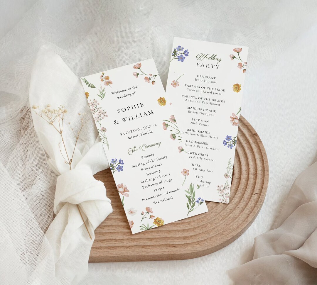 Wildflower Program Template, Wildflower Wedding Program, Wedding Day ...
