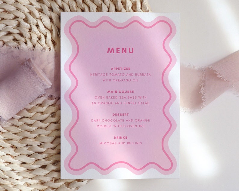 Pink Scalloped Menu Template, Instant Download Editable Menu Template ...