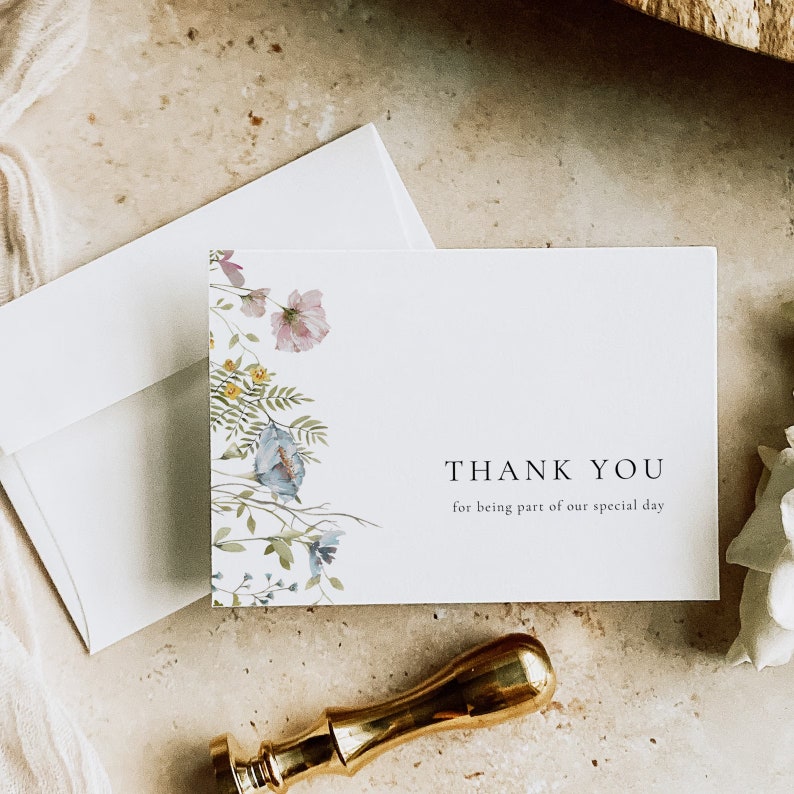 Wildflower Thank You Card Template, Printable Thank You Card, Wedding ...