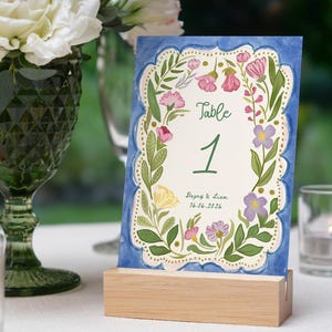 Navy Blue Floral Table Number Template, Hand Drawn, Printable Table ...