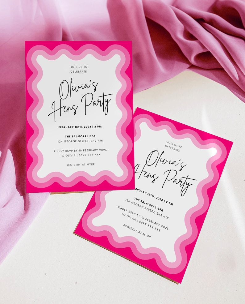 Hens Party Wave Bridal Shower Invitation Curve Modern Bridal - Etsy