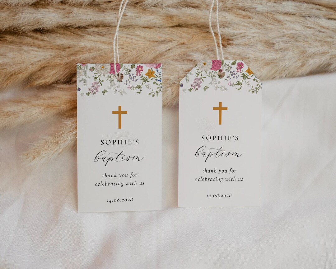 Baptism Thank You Tag Template, Printable Thank You Card, Christening ...
