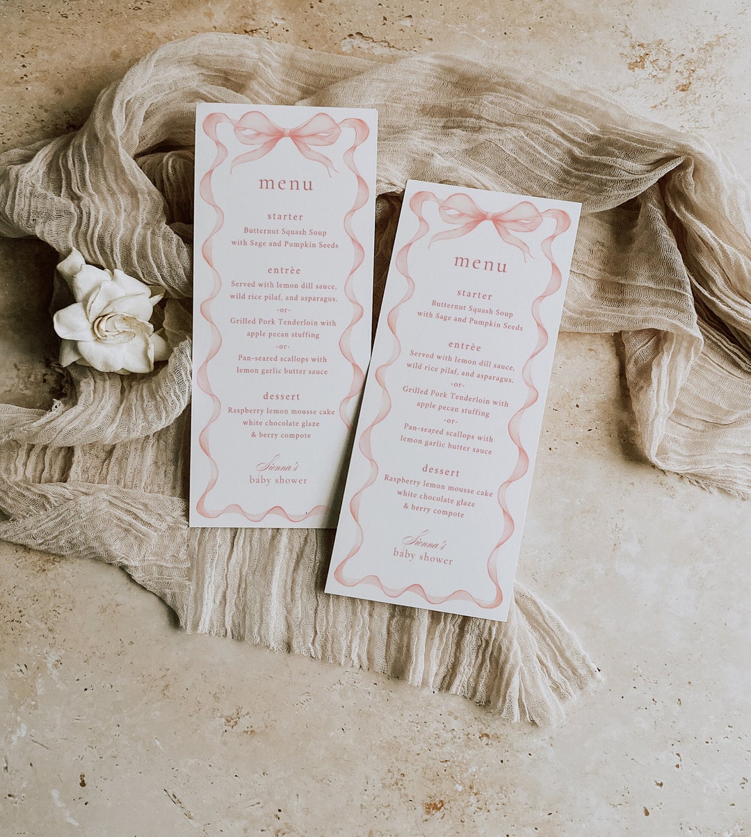 Pink Bow Menu Template, Ribbon Bow, Wedding/bridal Shower Menu ...